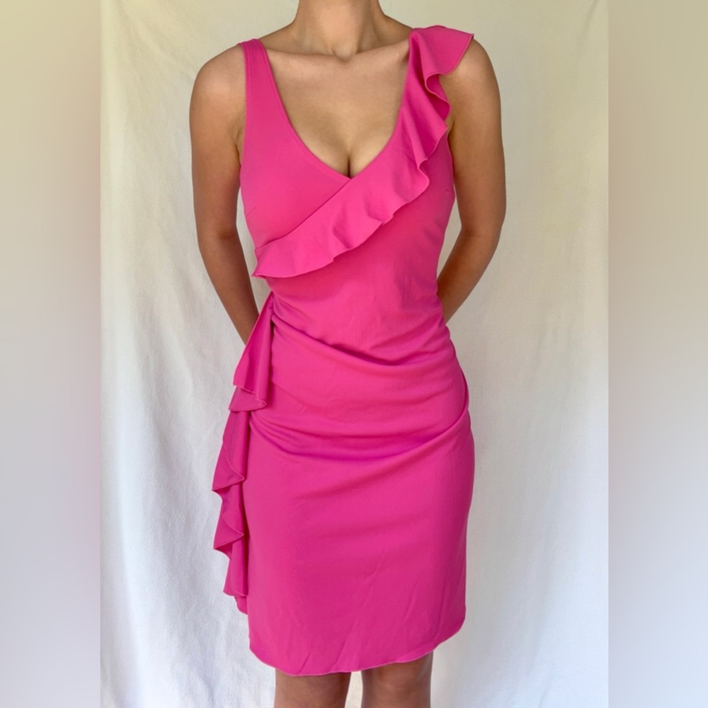 Vintage 2000s Pink Asymmetrical Ruffle Dress - Gem